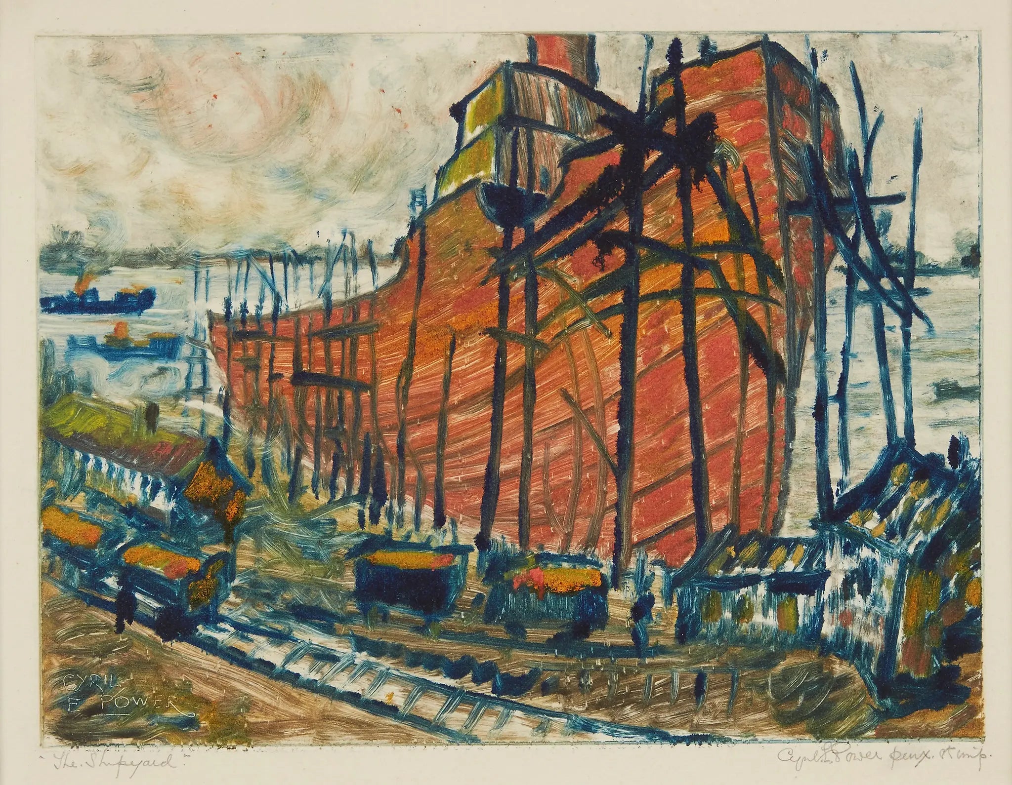 Cyril Edward Power - The Shipyard (circa 1930s) - 17" x 22" Fine Art ...
