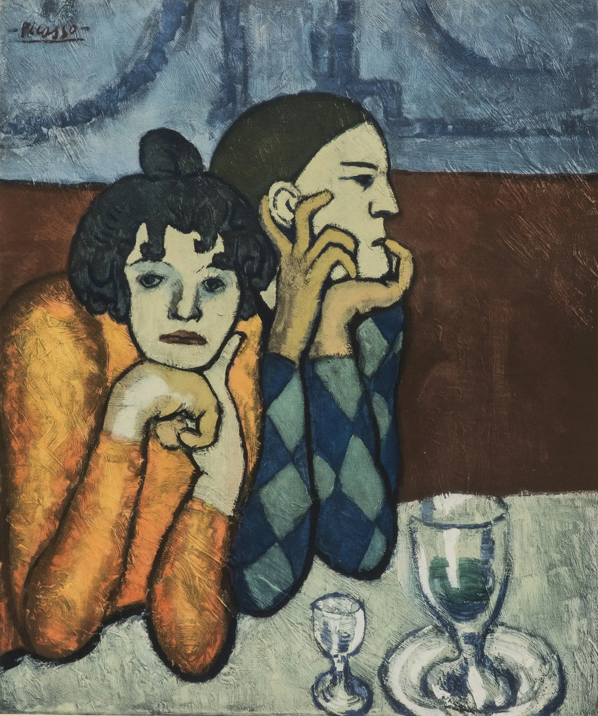 Two Acrobats. Harlequin & His Companion (1901) Pablo Picasso - 17" x ...