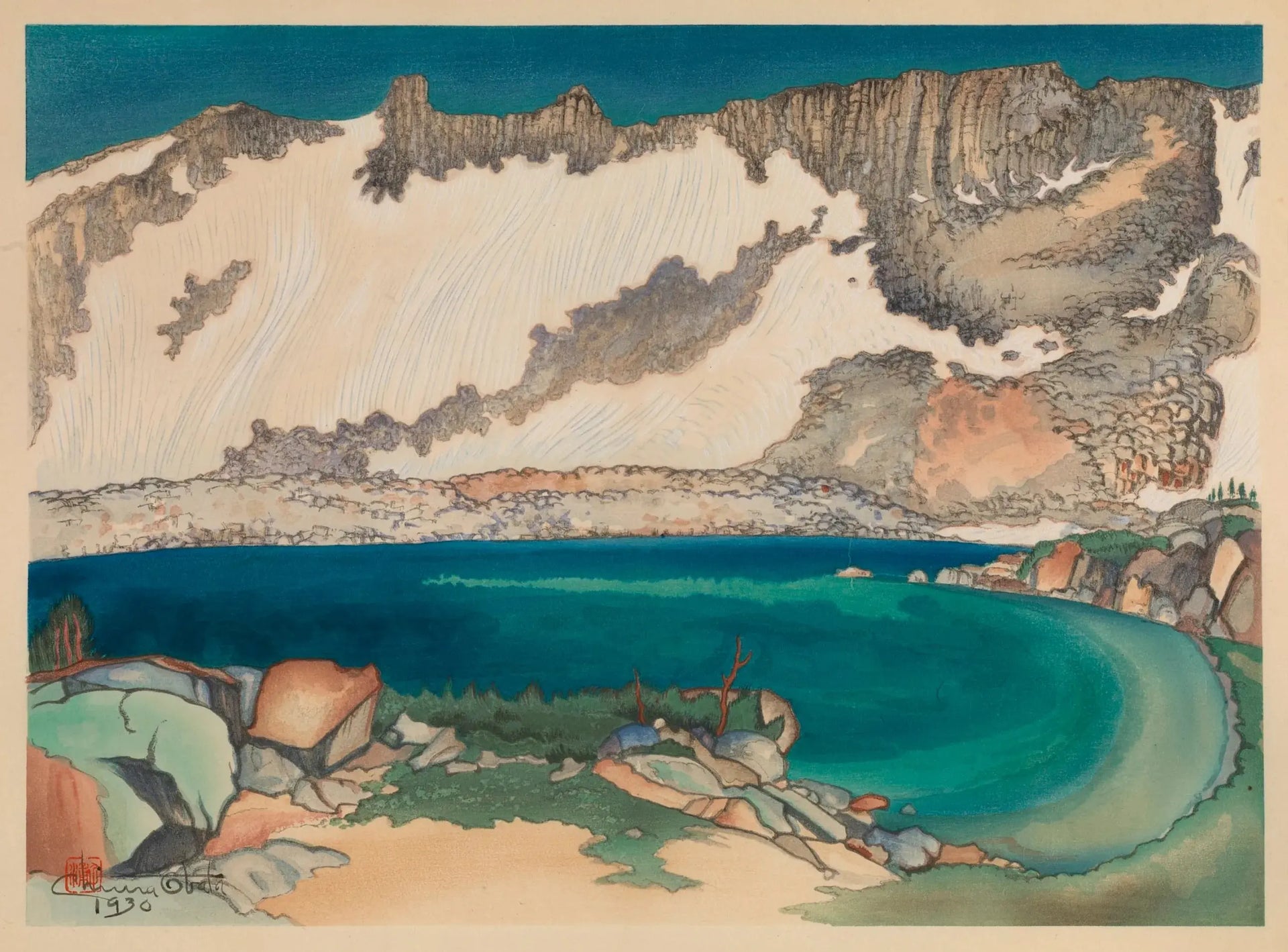 Chiura Obata - Lake Basin in the High Sierra (1930) - 17" x 22" Fine ...